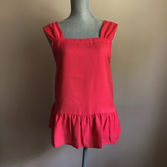 LOFT | Tops | Loft Square Neck Peplum Shell Shiny Coral | Poshmark